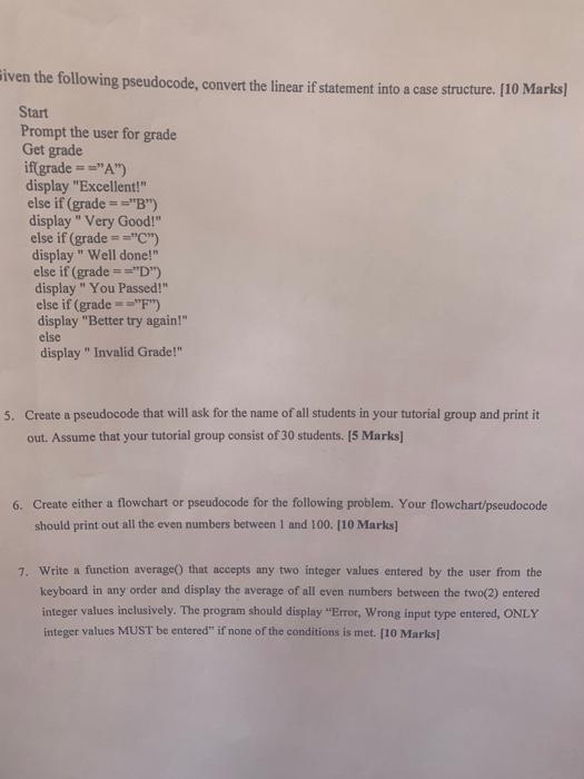 Solved Eiven the following pseudocode, convert the linear if | Chegg.com