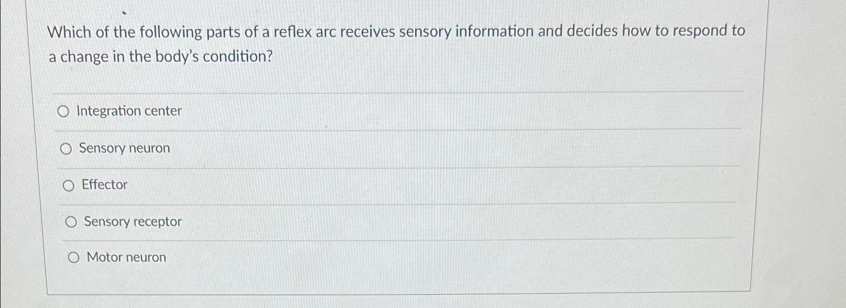 Solved Which of the following parts of a reflex arc receives | Chegg.com