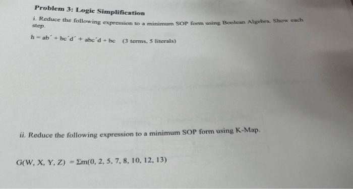 Problem 3 Logic Simplification I Reduce The
