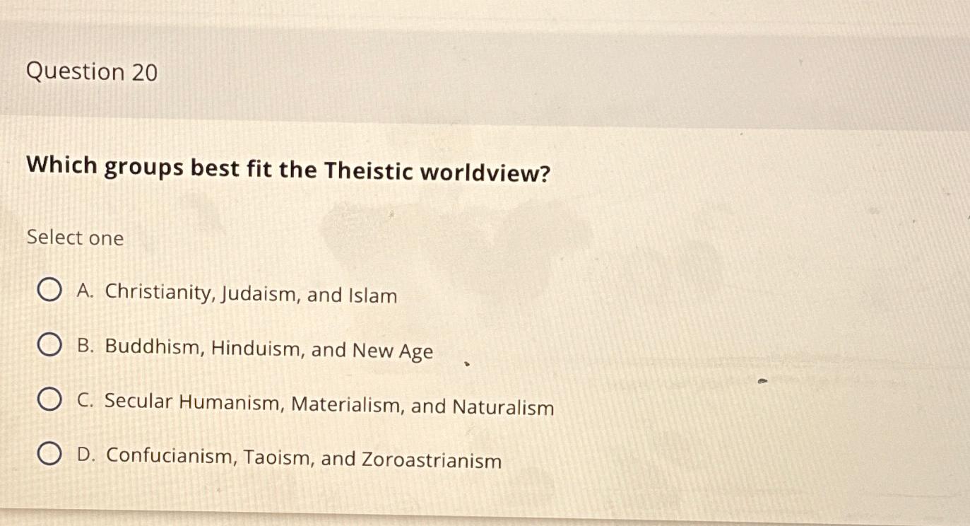 Solved Question 20Which groups best fit the Theistic | Chegg.com