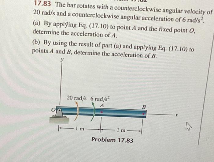 Solved 17.83 The bar rotates with a counterclockwise angular | Chegg.com