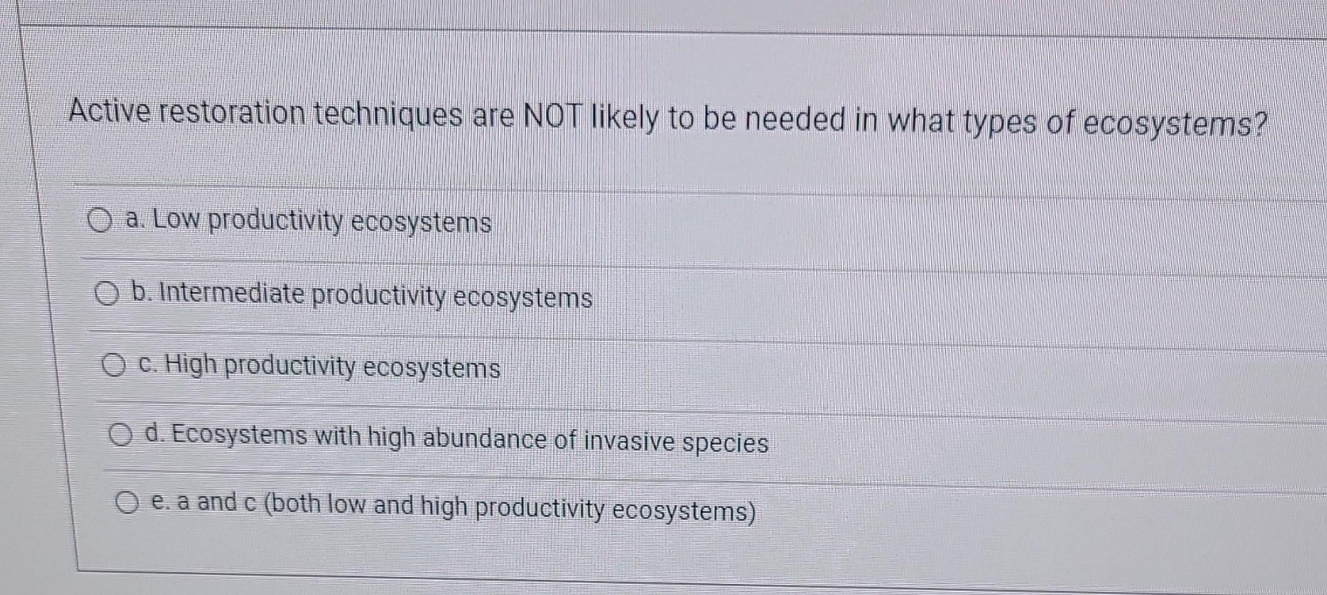 Solved Active restoration techniques are NOT likely to be | Chegg.com