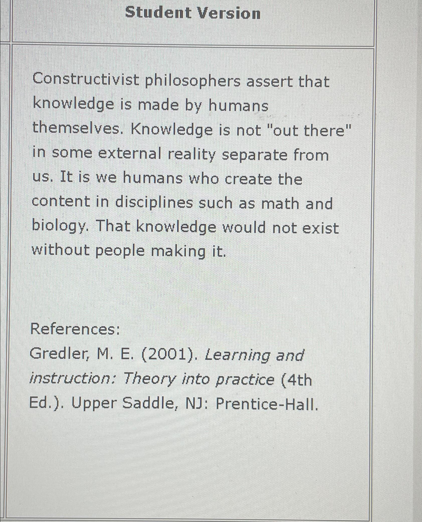 Solved Student VersionConstructivist philosophers assert | Chegg.com
