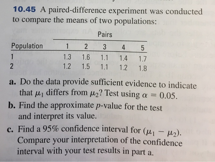 Solved 10.45 A paired-difference experiment was conducted | Chegg.com