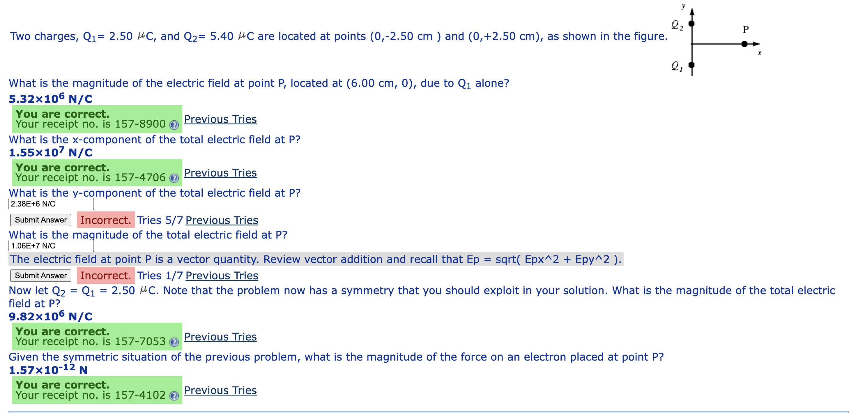 Solved Two charges, Q1= 2.50 ﻿$\mu$C and Q2= 5.40 ﻿$\mu$C | Chegg.com