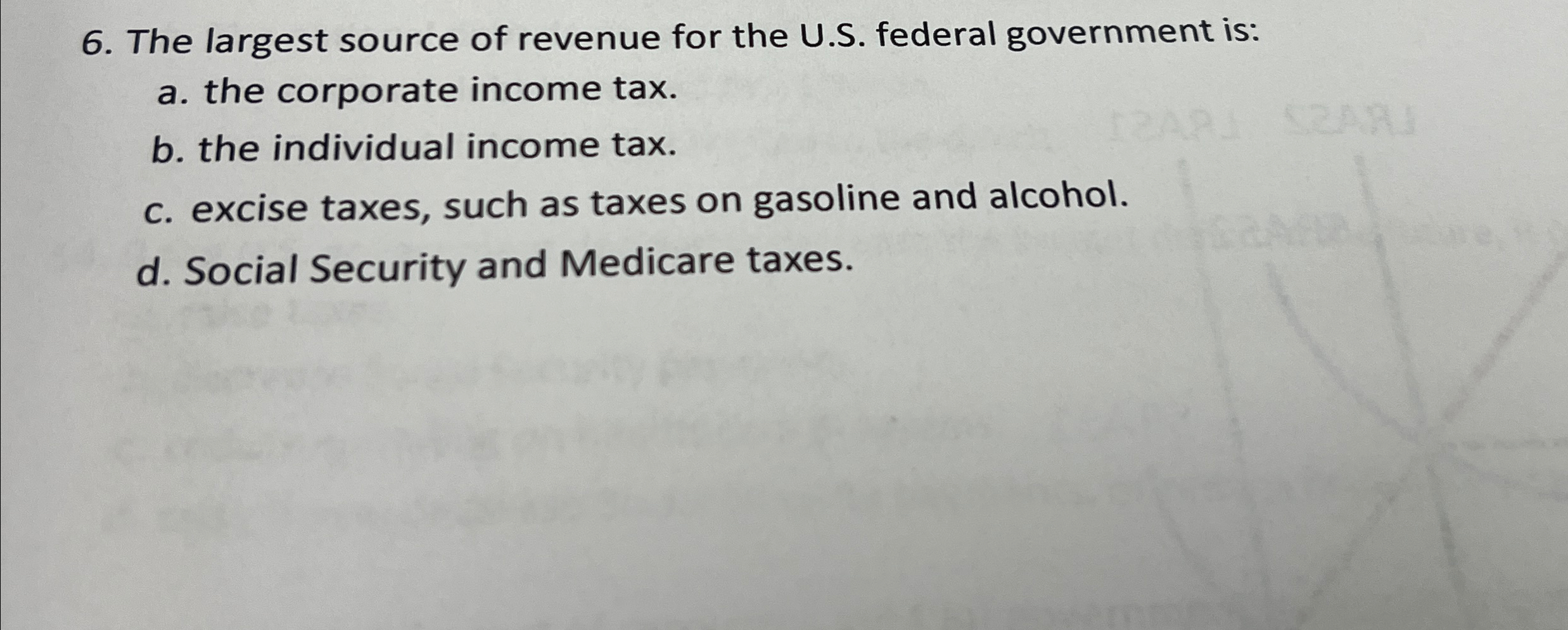 Solved The largest source of revenue for the U.S. ﻿federal | Chegg.com