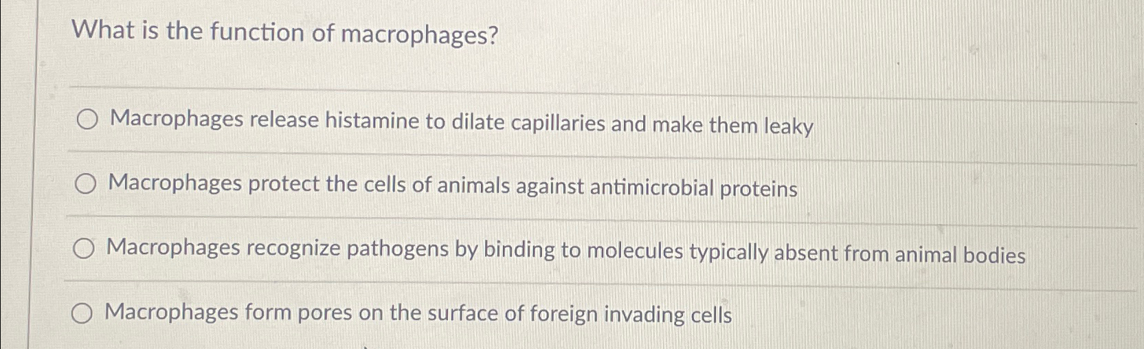 Solved What is the function of macrophages?Macrophages | Chegg.com