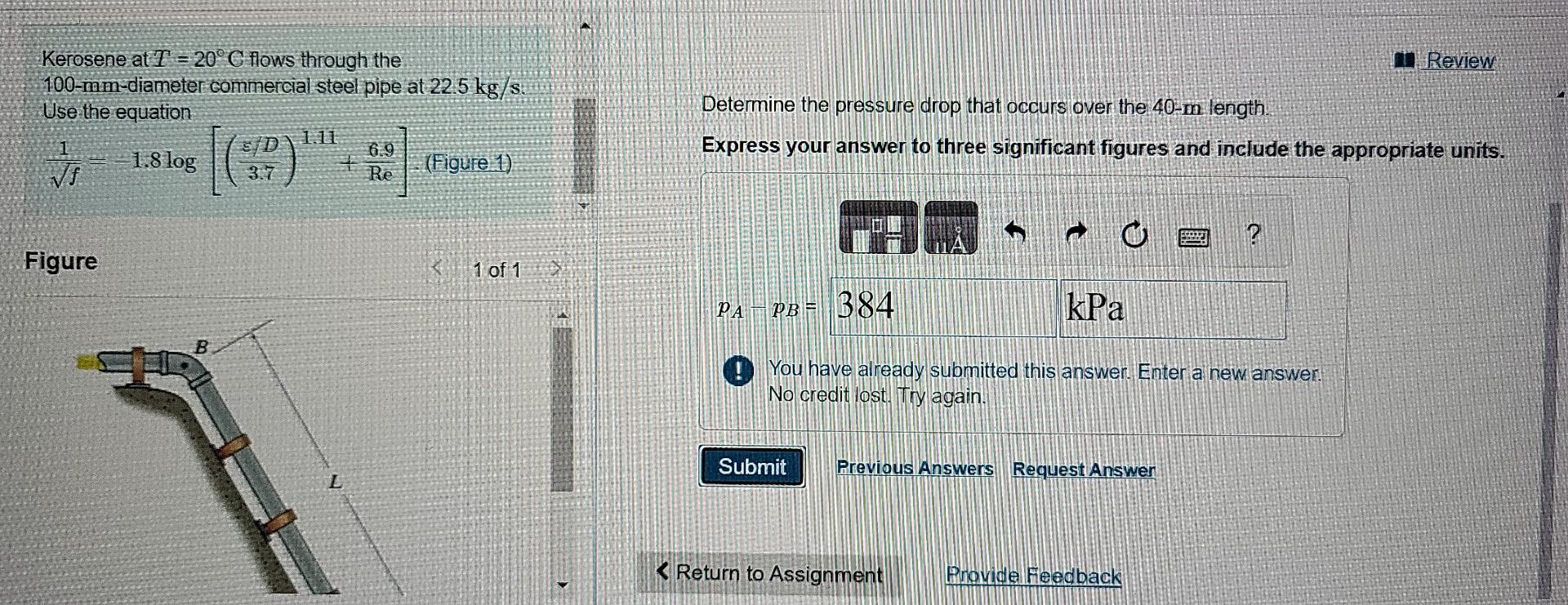 Solved Kerosene at T=20∘C flows through the Review 100 | Chegg.com