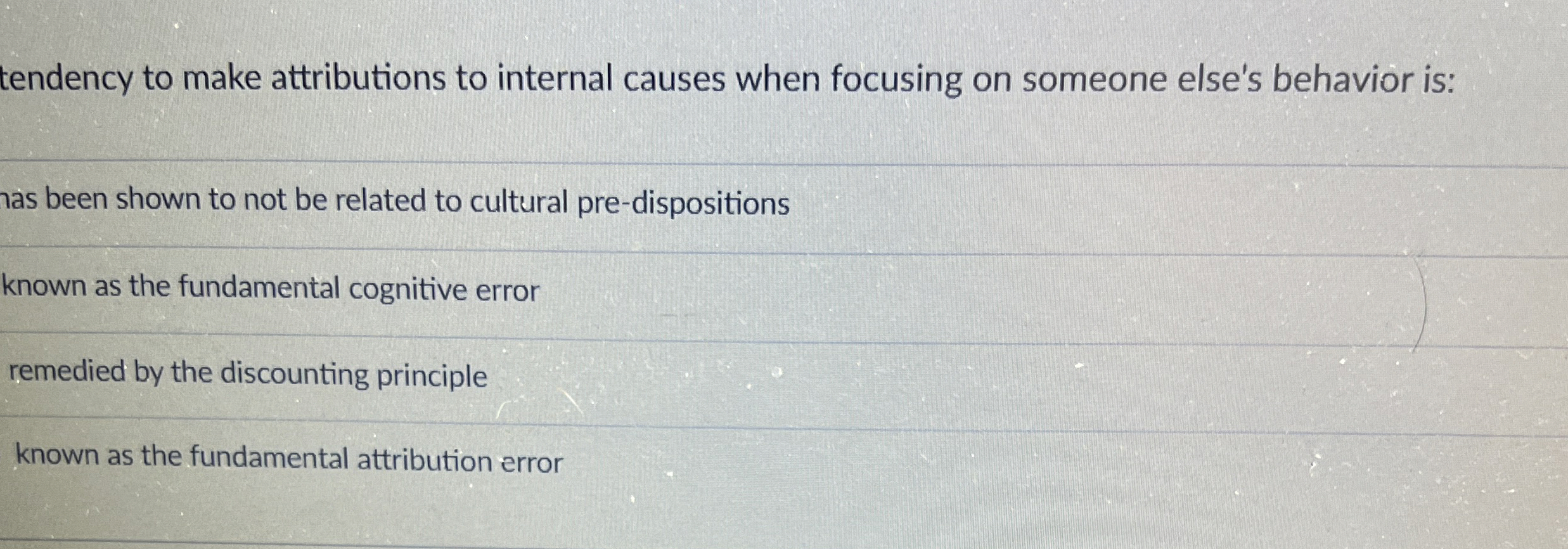 Solved tendency to make attributions to internal causes when | Chegg.com