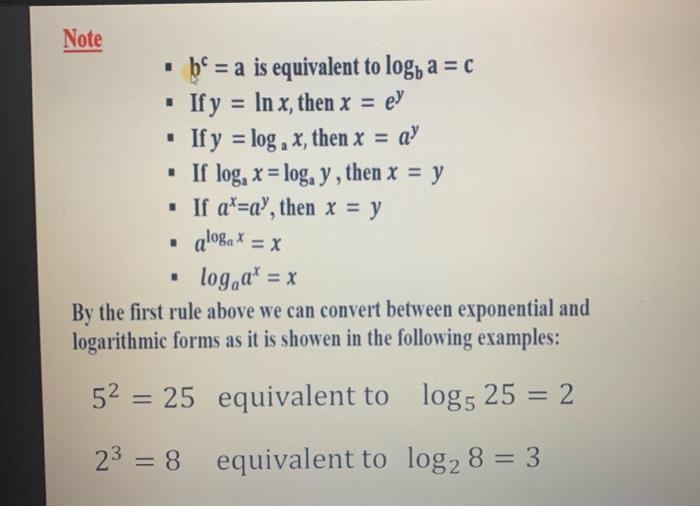 Solved Note bº = a is equivalent to logba = c If y = In x, | Chegg.com