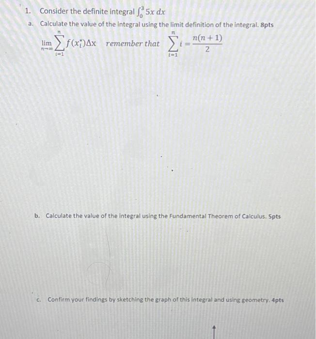 Solved 1. Consider the definite integral \\( \\int_{0}^{3} 5 | Chegg.com