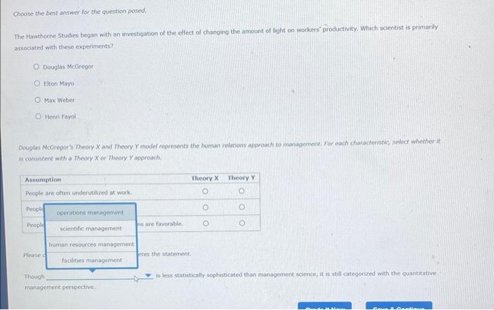 Solved Use your knowledge of management theory to complete | Chegg.com