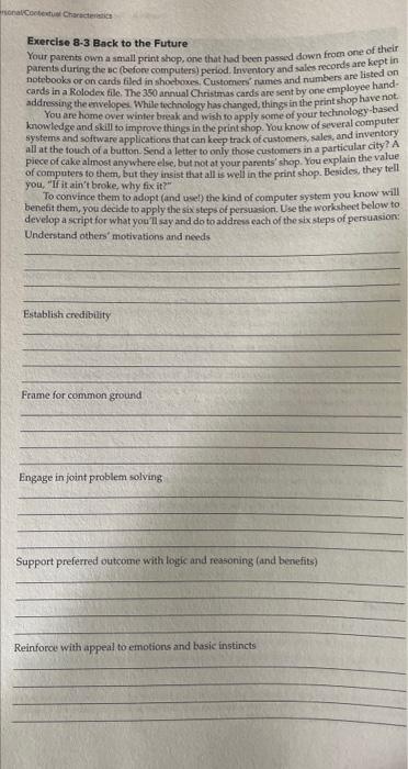 interpersonal/Contextual Characteristics Exercise 8-3 | Chegg.com