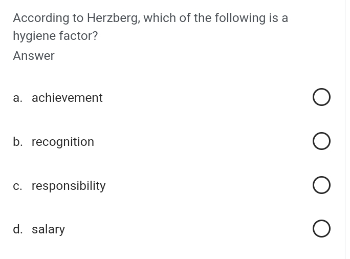 Solved According to Herzberg, which of the following is a | Chegg.com