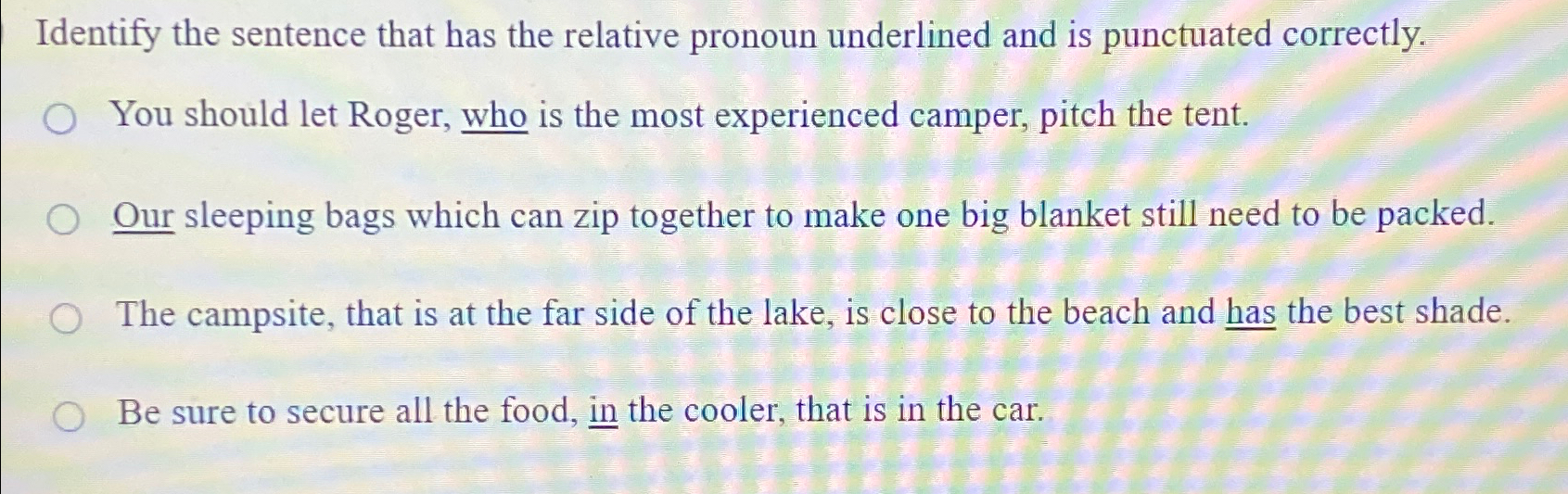 Solved Identify the sentence that has the relative pronoun | Chegg.com