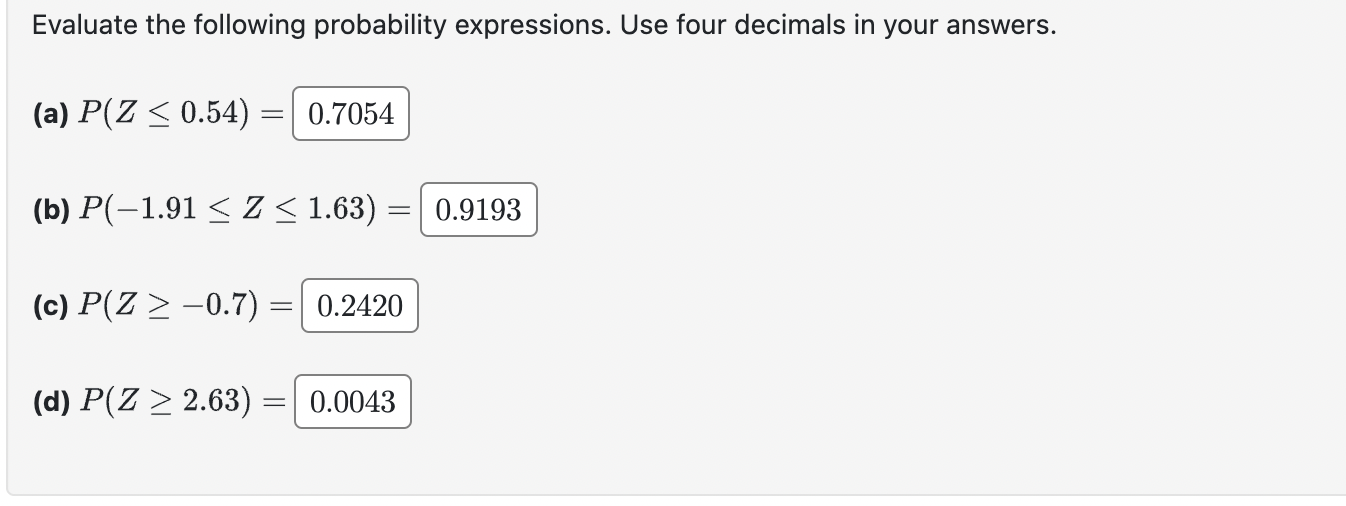 Solved Evaluate the following probability expressions. Use | Chegg.com