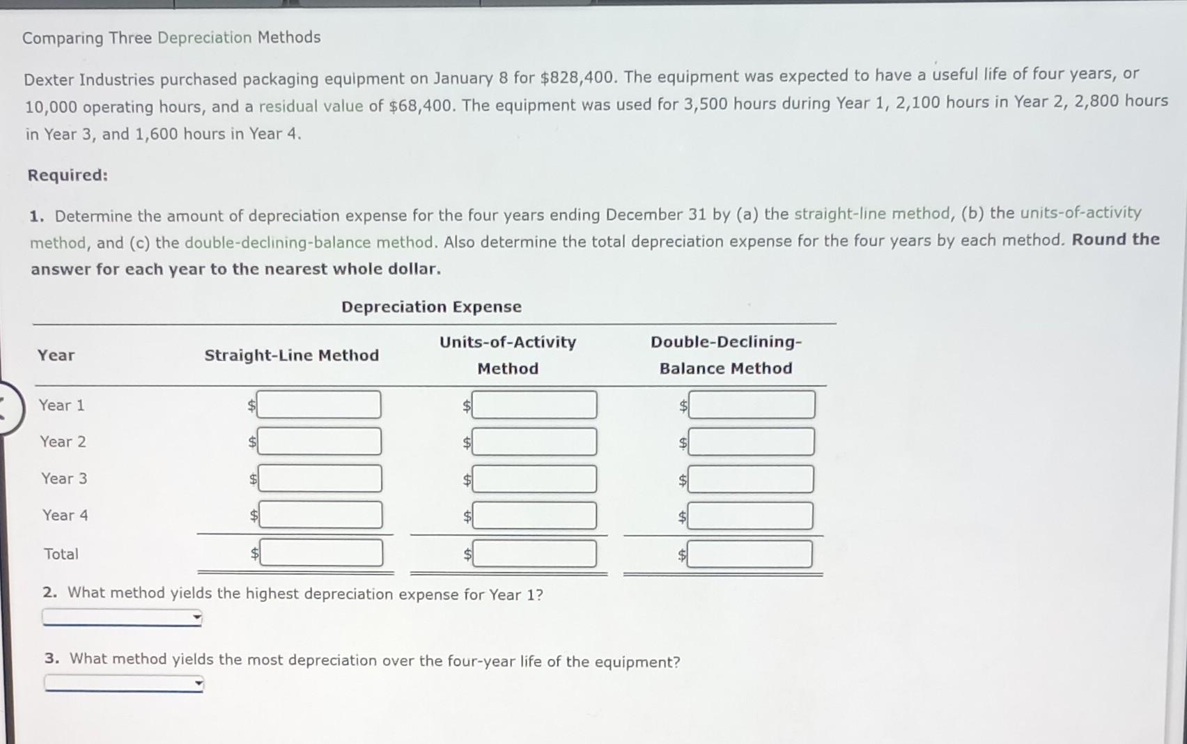 Solved Comparing Three Depreciation Methods Dexter | Chegg.com