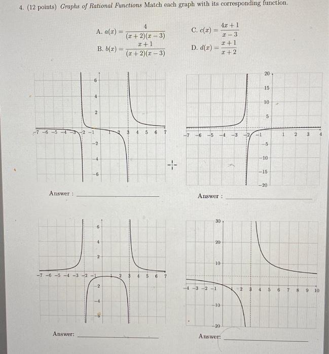 Solved 4. (12 points) Graphs of Rational Functions Match | Chegg.com
