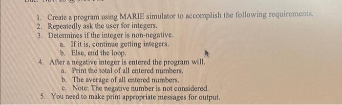 Solved 1. Create a program using MARIE simulator to | Chegg.com
