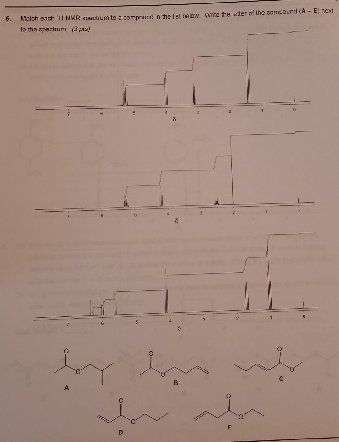 Solved 5. Match each 1H NMR spectrum to a compound in the | Chegg.com