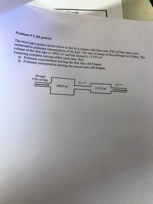 Solved Problem #2 (35 points): e two-Lake system shown below | Chegg.com