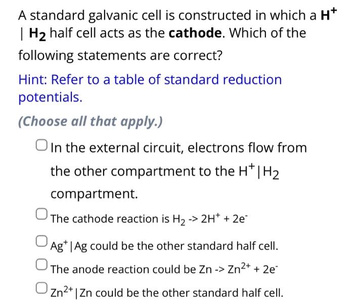 Solved A standard galvanic cell is constructed in which a | | Chegg.com