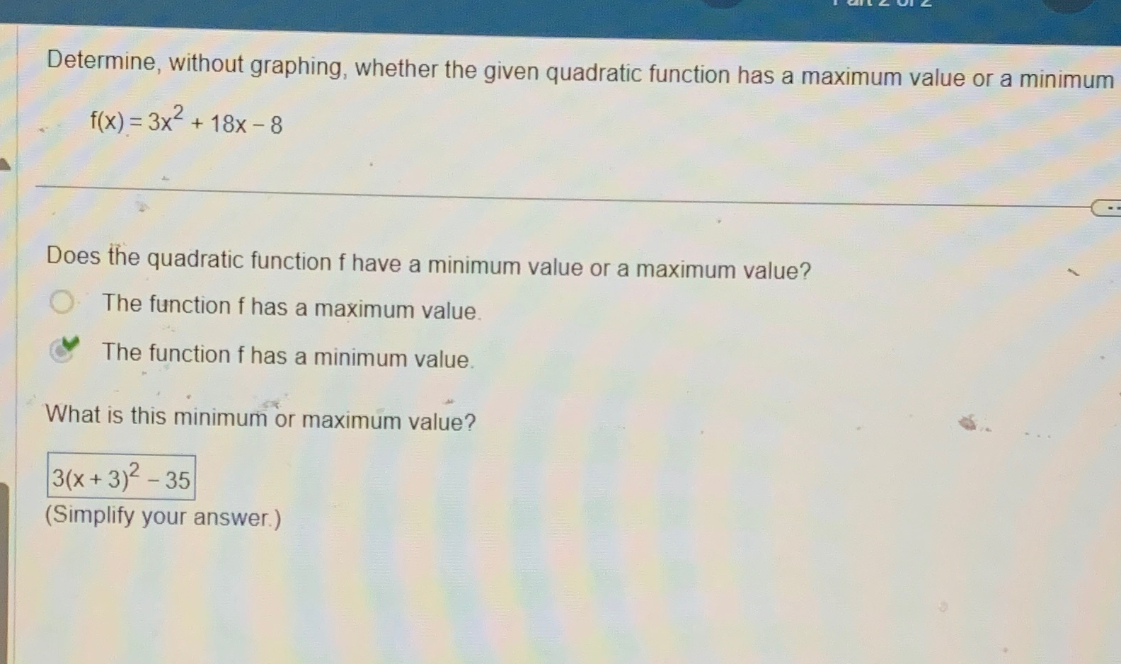 Solved Determine, without graphing, whether the given | Chegg.com