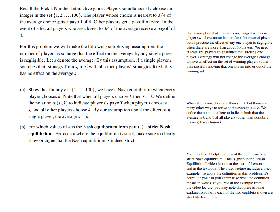 Solved MATH GAME THEORY: Recall the Pick a Number | Chegg.com