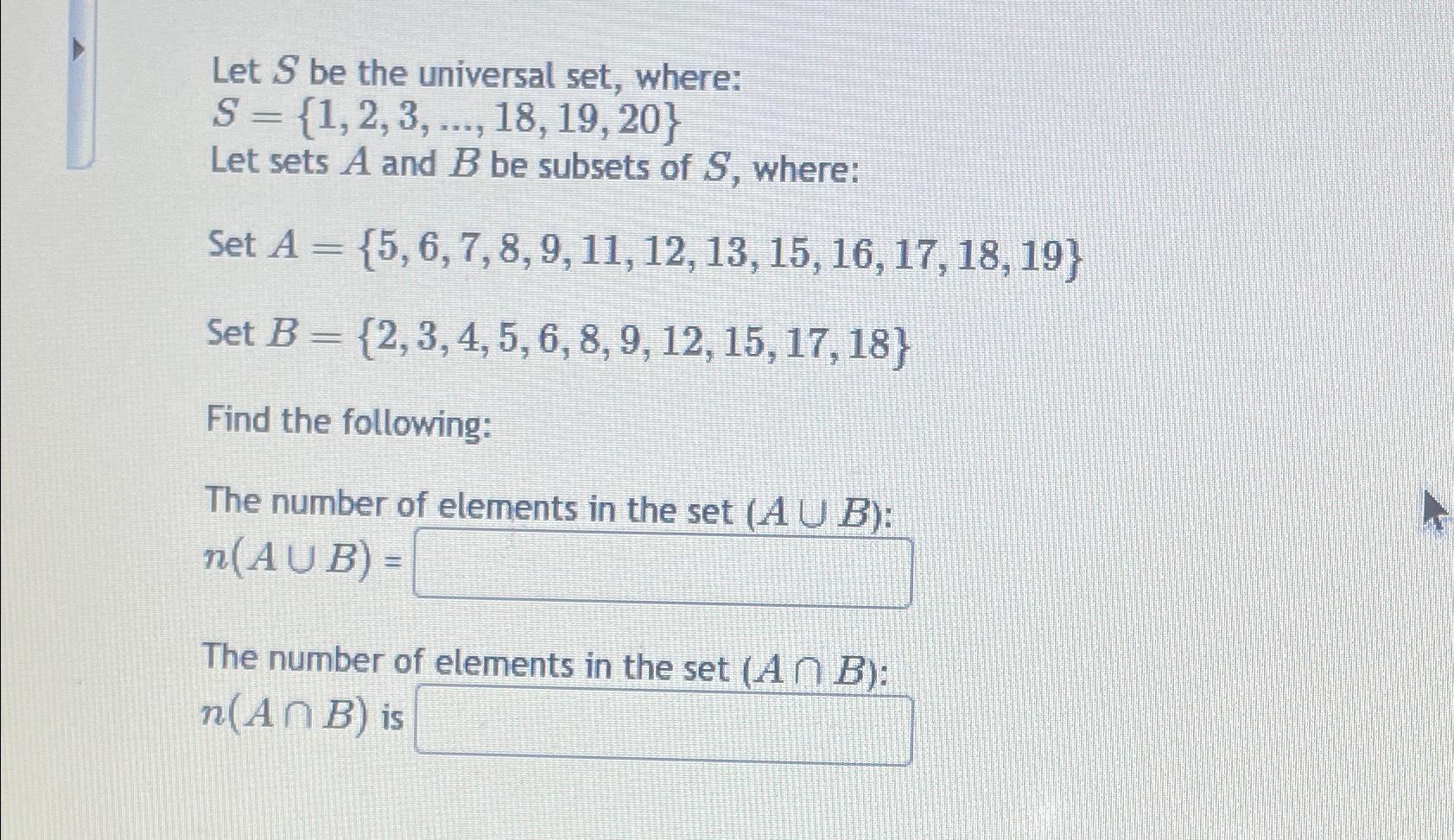 Solved Let S ﻿be the universal set, | Chegg.com