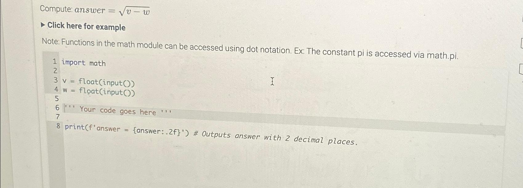 Solved Compute: answer =v-w2Click here for exampleNote: | Chegg.com