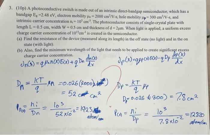 Solved (10p) A photoconductive switch is made out of an | Chegg.com