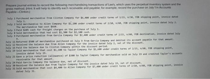 Prepare journal entries to record the following | Chegg.com