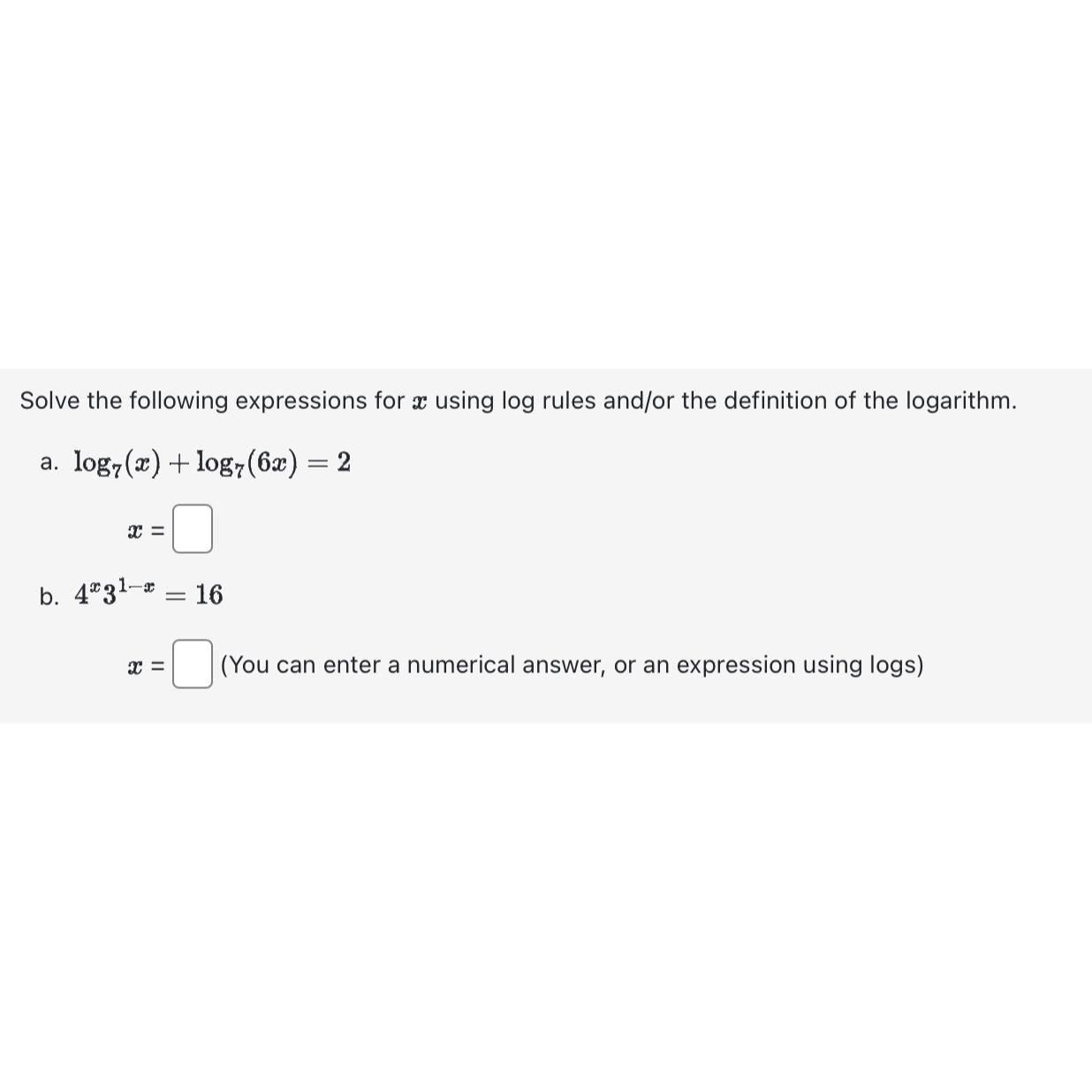 Solved Solve the following expressions for x ﻿using log | Chegg.com