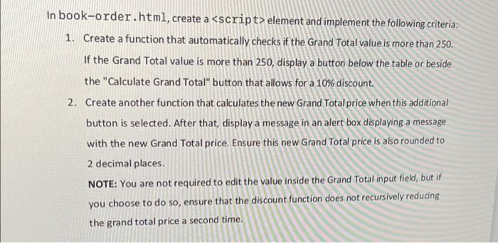 Solved Task 2 In calculateTotal() and/or book-order.html, | Chegg.com
