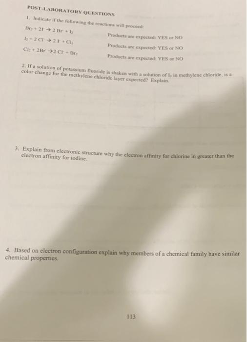 Solved POST-LABORATORY QUESTIONS 1. Indicate if the | Chegg.com
