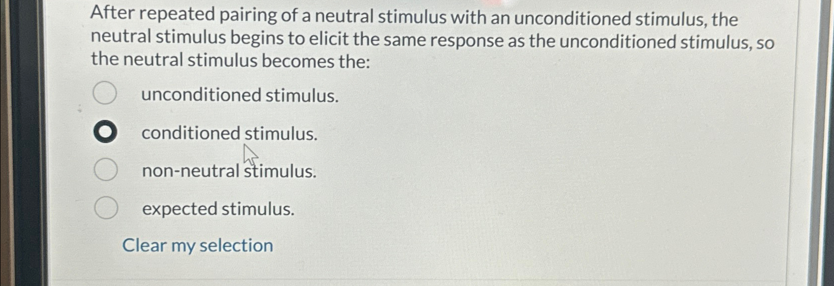 Solved After repeated pairing of a neutral stimulus with an | Chegg.com