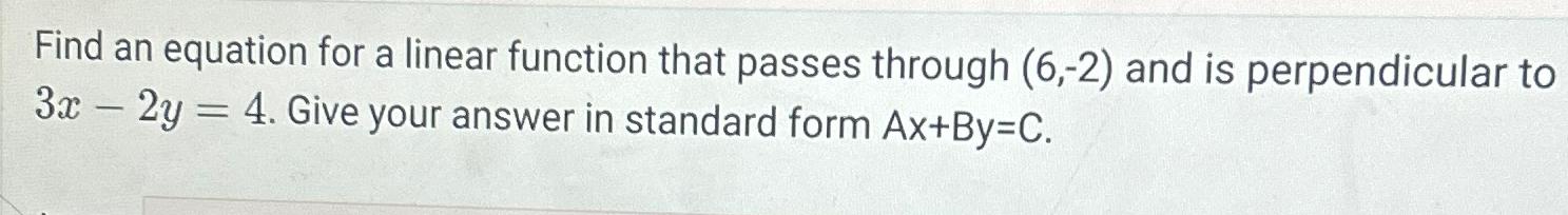 Solved Find an equation for a linear function that passes | Chegg.com