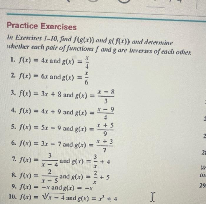 Solved In Exercises 1-10, find f(g(x)) and g(f(x)) and | Chegg.com