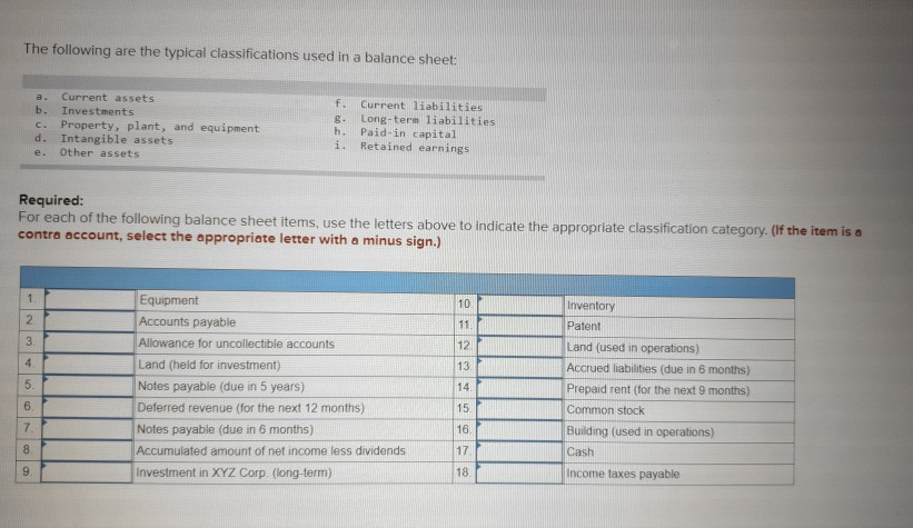 Solved The following are the typical classifications used in | Chegg.com