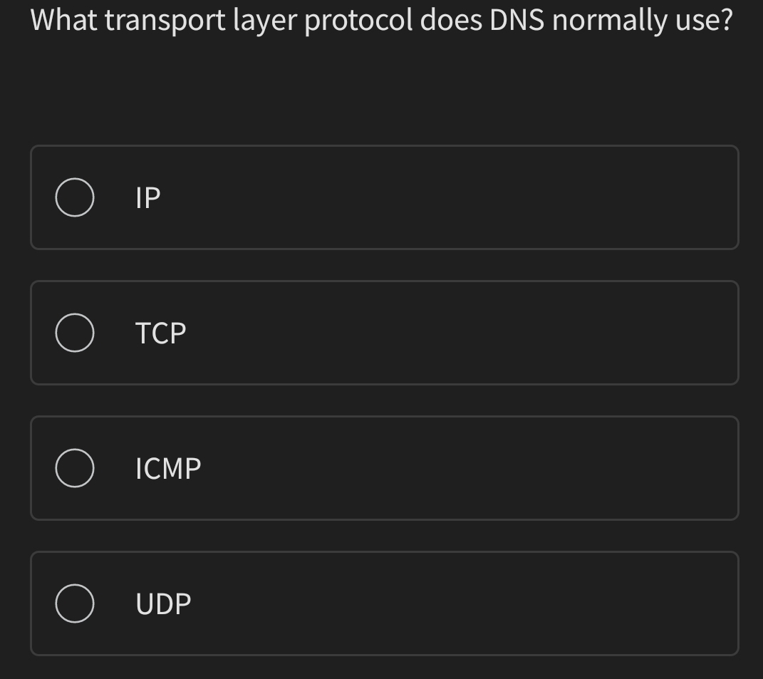 Solved What transport layer protocol does DNS normally | Chegg.com