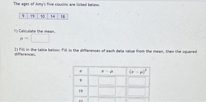 Solved The ages of Amy's five cousins are listed below. 9 19 | Chegg.com