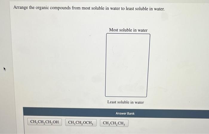 Solved Arrange the organic compounds from most soluble in | Chegg.com