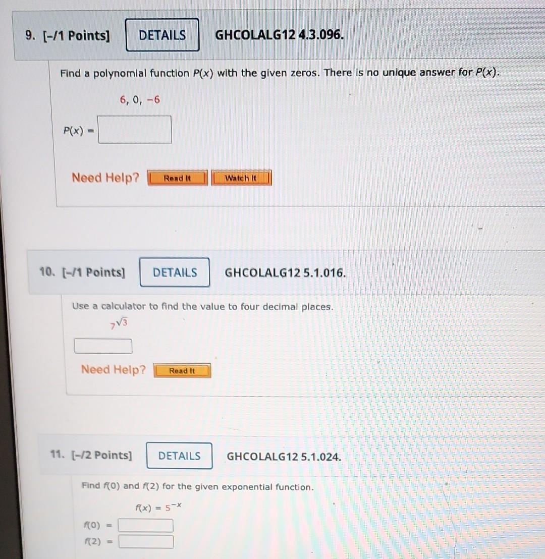 Solved GHCOLALG12 4.3.096. Find a polynomial function P(x) | Chegg.com
