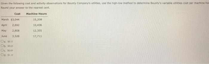 Solved Given the following cost and activity observations | Chegg.com