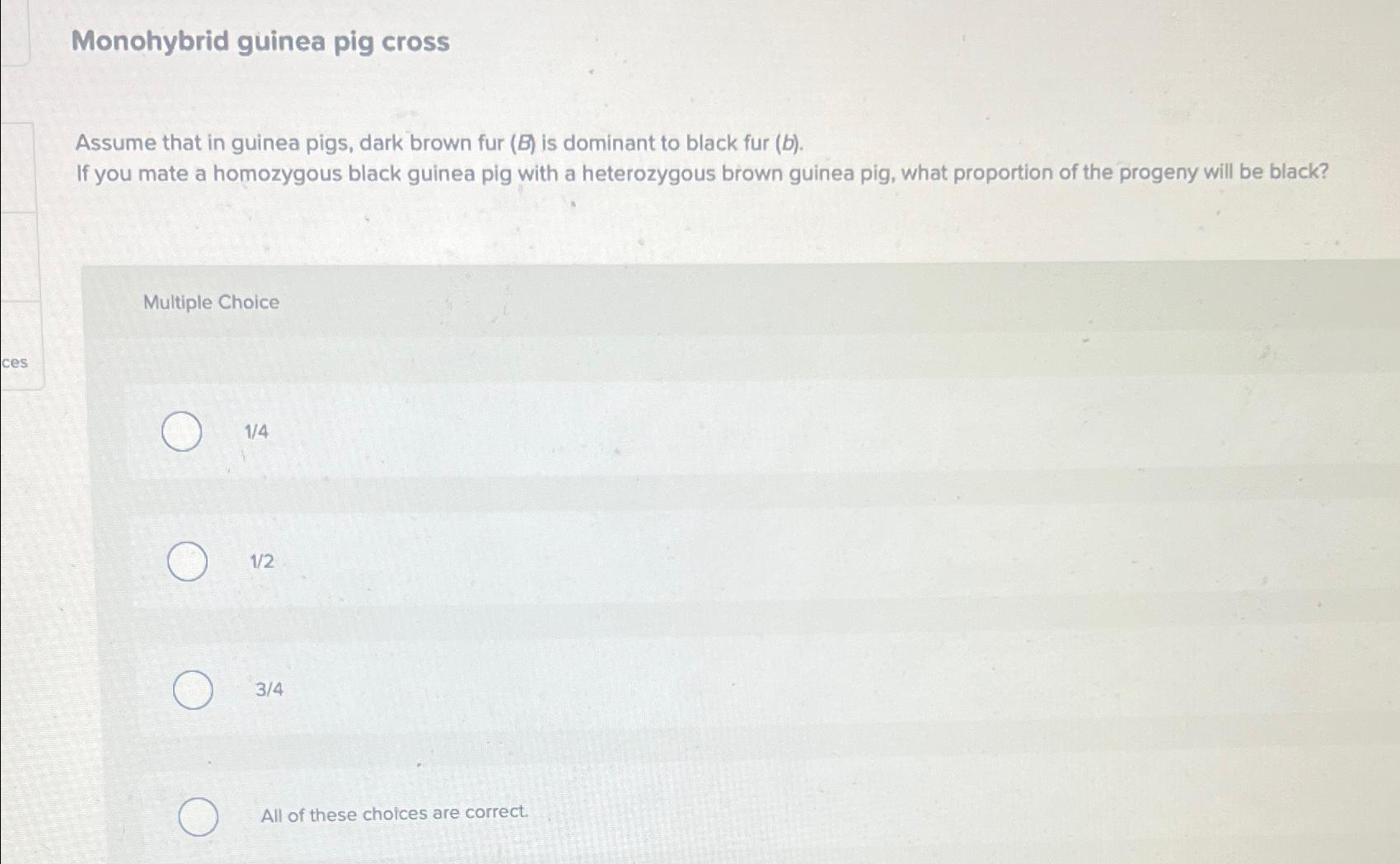 Solved Monohybrid guinea pig crossAssume that in guinea | Chegg.com