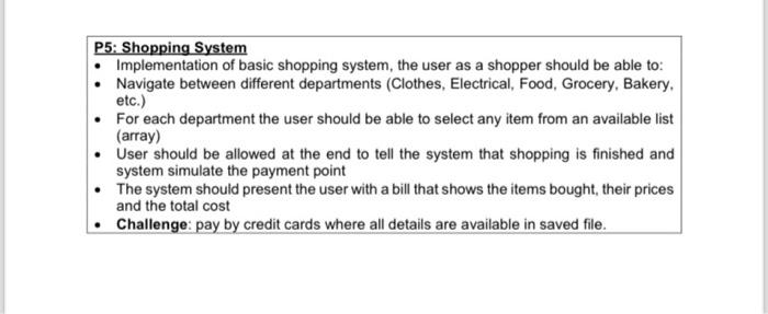 Solved P5: Shopping System - Implementation of basic | Chegg.com
