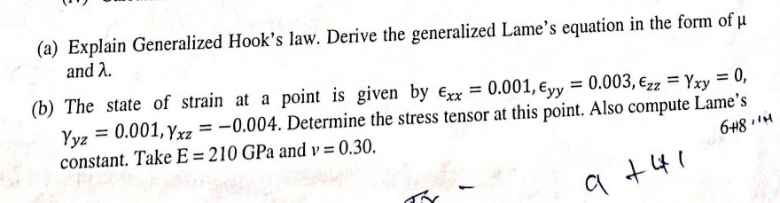 Solved (a) ﻿Explain Generalized Hook's law. Derive the | Chegg.com