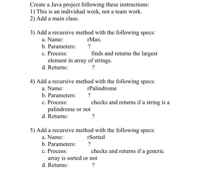 Solved Create a Java project following these instructions: | Chegg.com