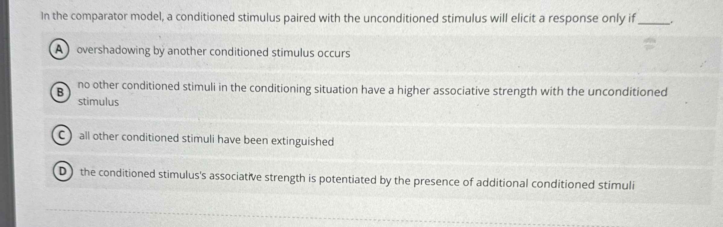 Solved In the comparator model, a conditioned stimulus | Chegg.com