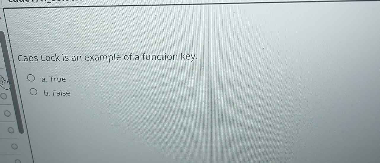 Solved Caps Lock is an example of a function key.a. ﻿Trueb. | Chegg.com